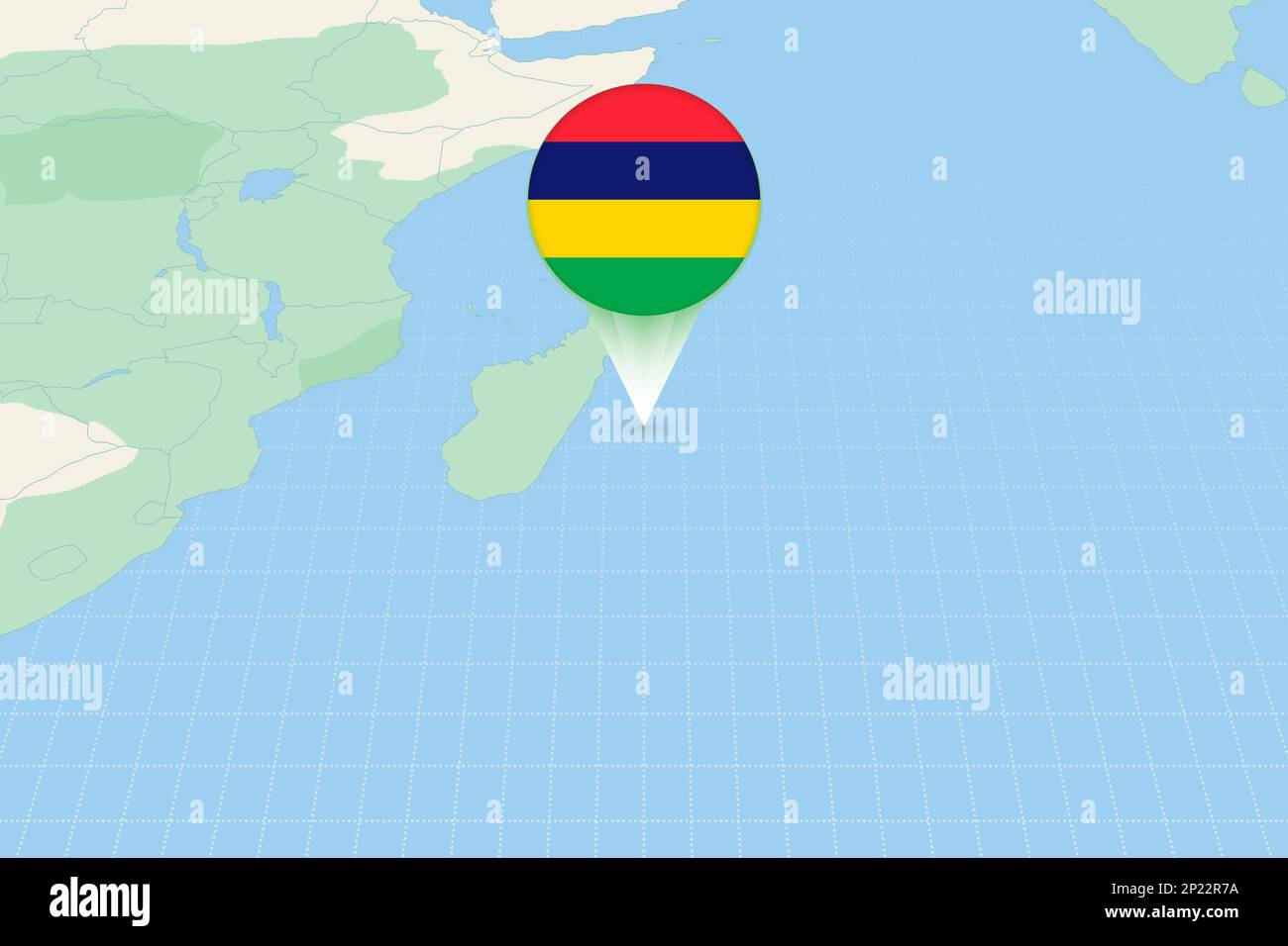 Map illustration of Mauritius with the flag. Cartographic illustration of Mauritius and ...