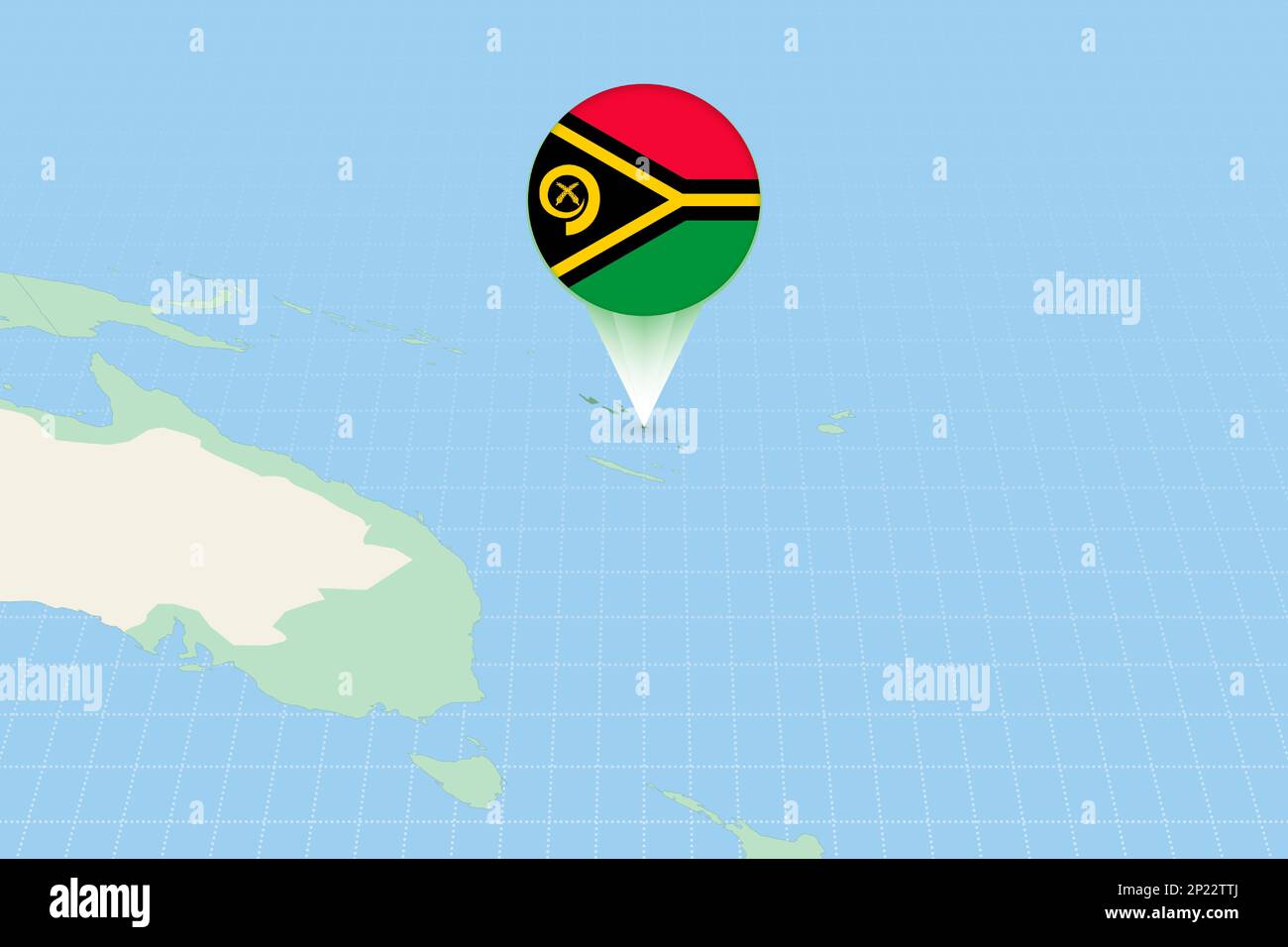 Map illustration of Vanuatu with the flag. Cartographic illustration of Vanuatu and neighboring ...