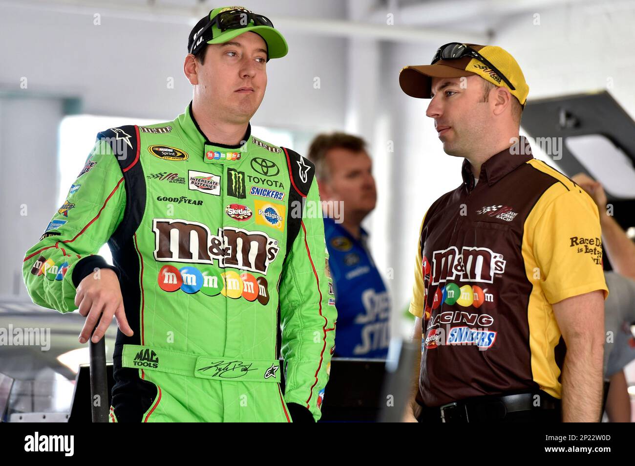 Kyle Busch, M&M's Crispy Toyota Camry and Adam Stevens during practice ...