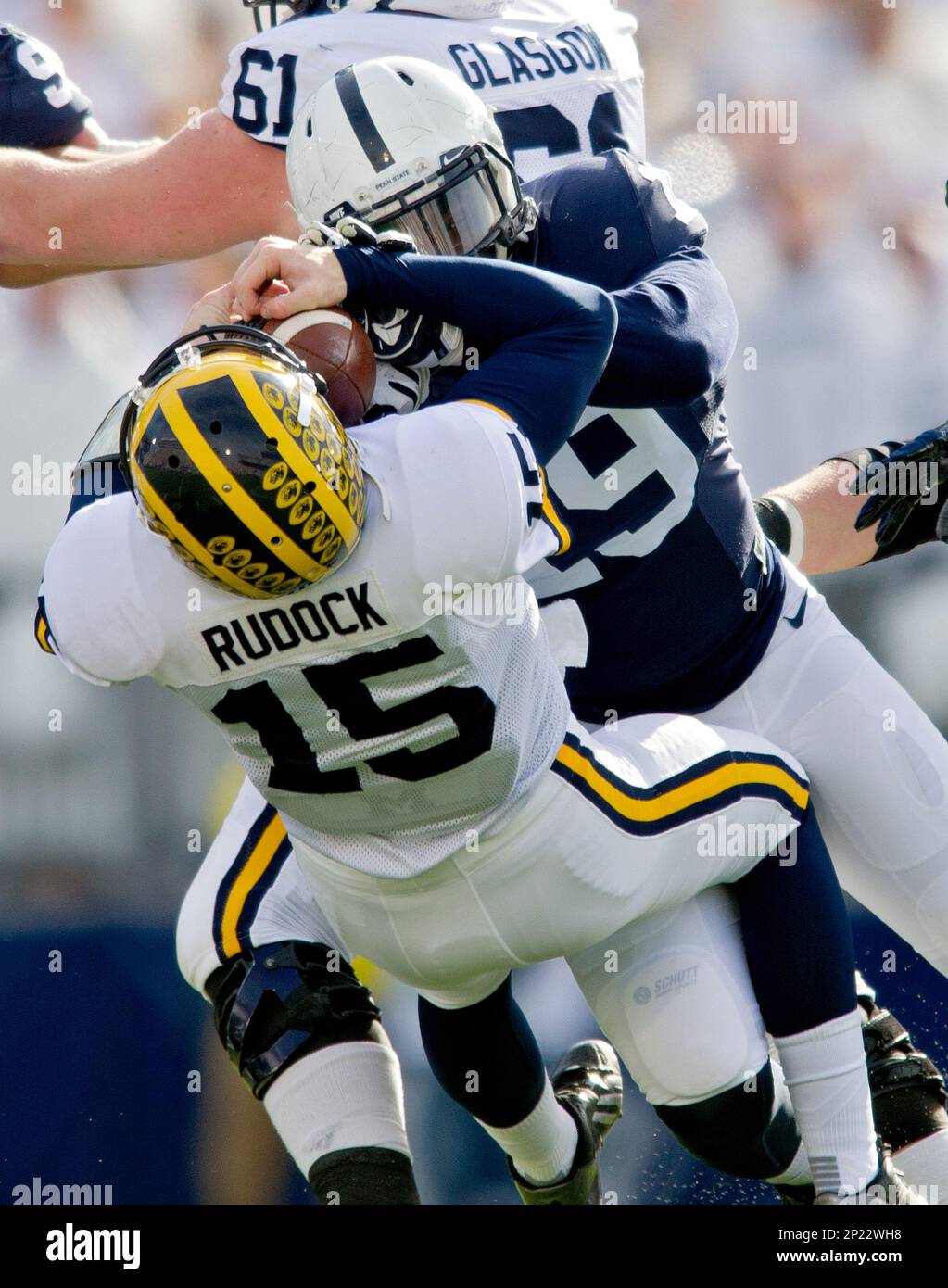 Penn State defensive end Torrence Brown sacks Michigan quarterback Jake ...