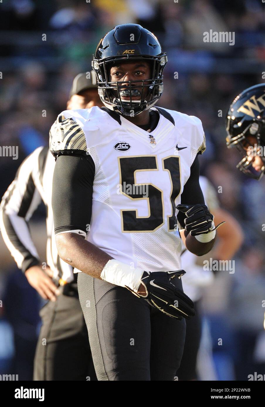 Wake Forest Demon Deacons Chris Calhoun (51) during a game against the ...