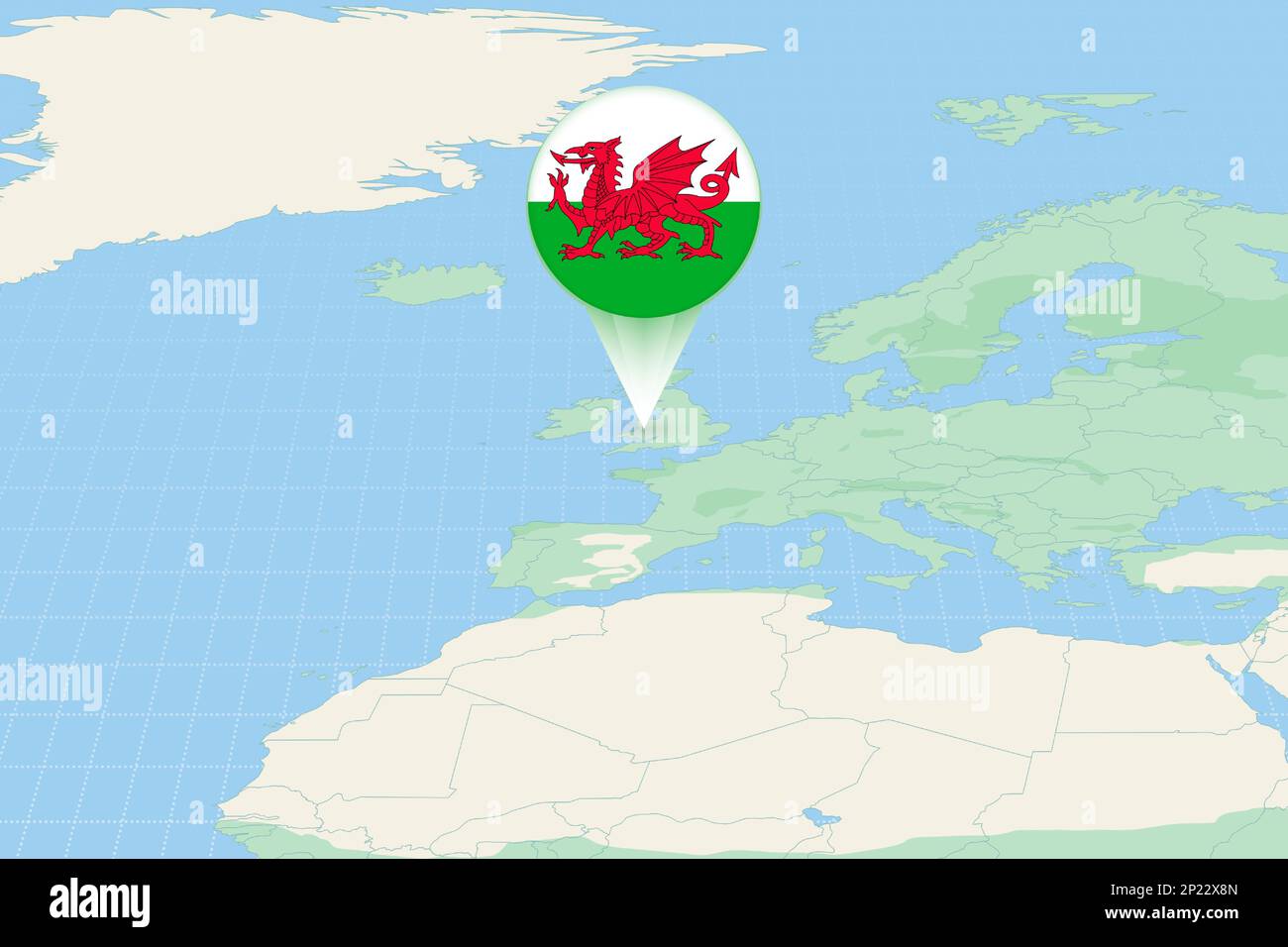Map illustration of Wales with the flag. Cartographic illustration of ...