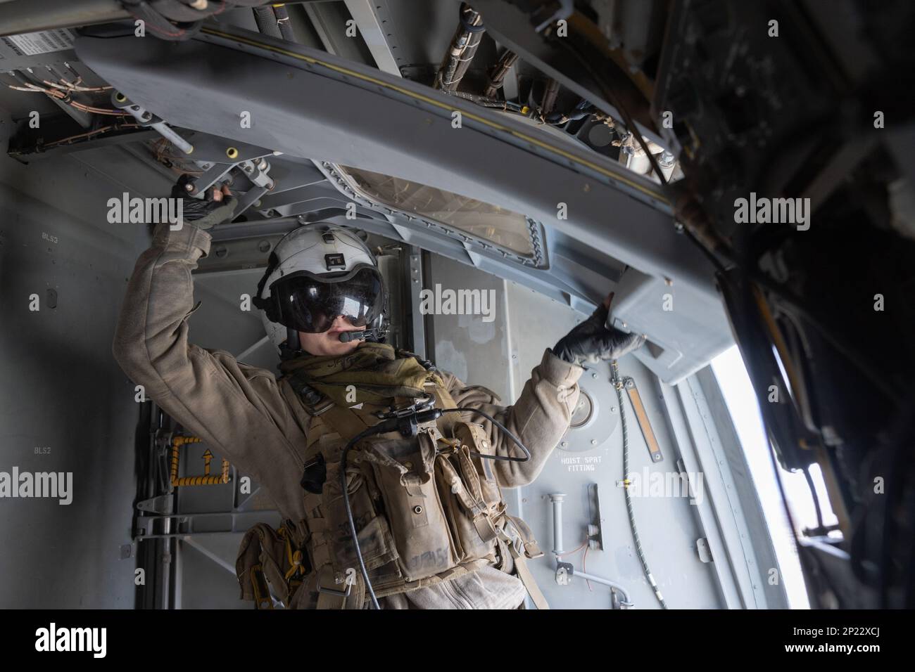 U.S. Marine Corps Cpl. Joseph Ploog, a crew chief with Marine Medium Tiltrotor Squadron (VMM ...
