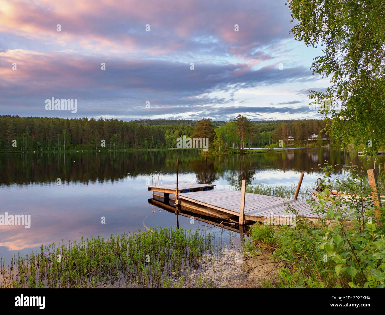 Beautiful sunset at the lake Tvällen in Bogen, one hours drive north of ...