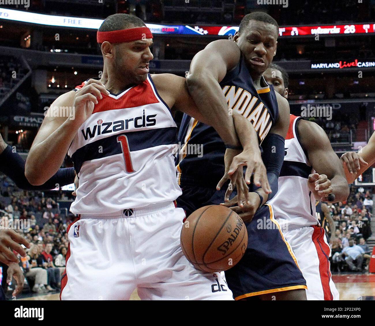 Washington Wizards guard Jared Dudley (1) and Indiana Pacers forward ...
