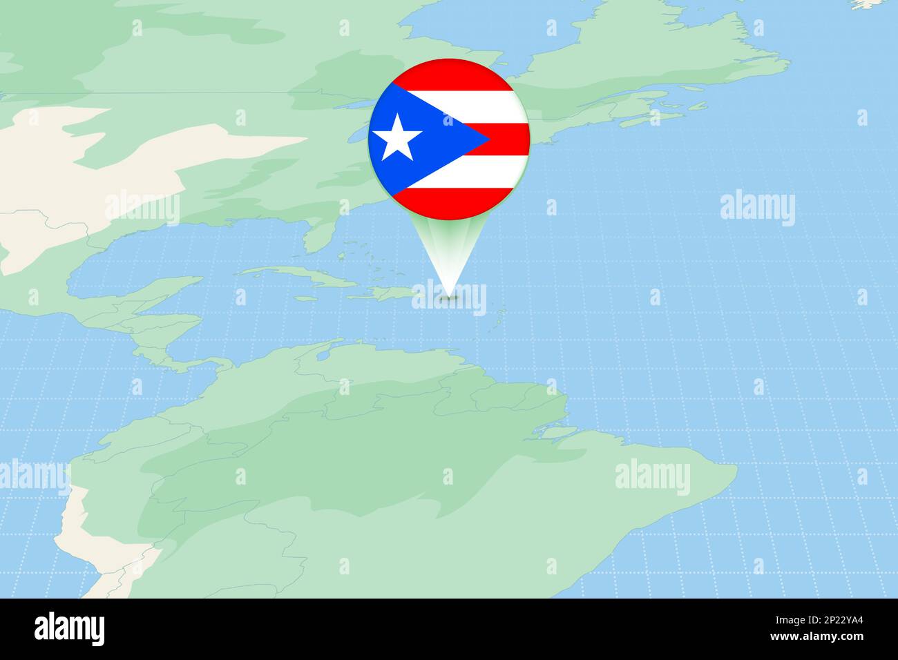 Map illustration of Puerto Rico with the flag. Cartographic illustration of Puerto Rico and ...