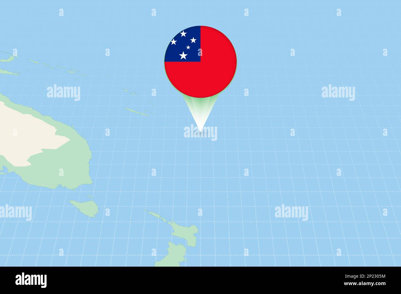 Map illustration of Samoa with the flag. Cartographic illustration of ...