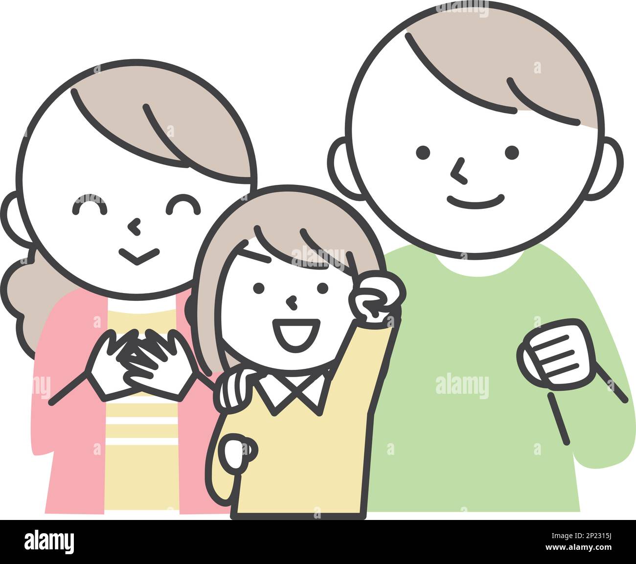 A girl and her parents who do a guts pose with a smile. Illustration of ...