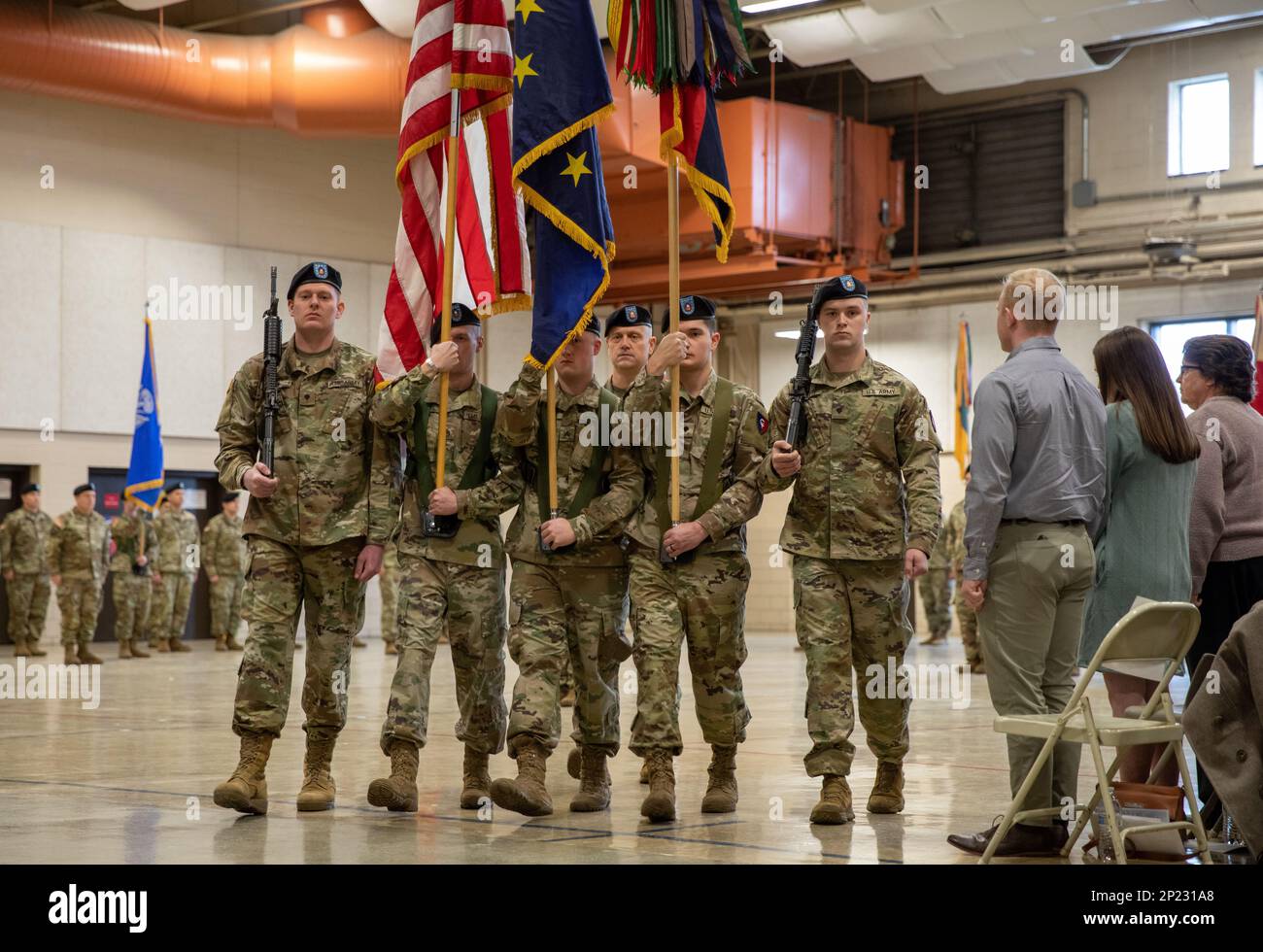 Indiana National Guardsmen with the 38th Infantry Division retire the ...