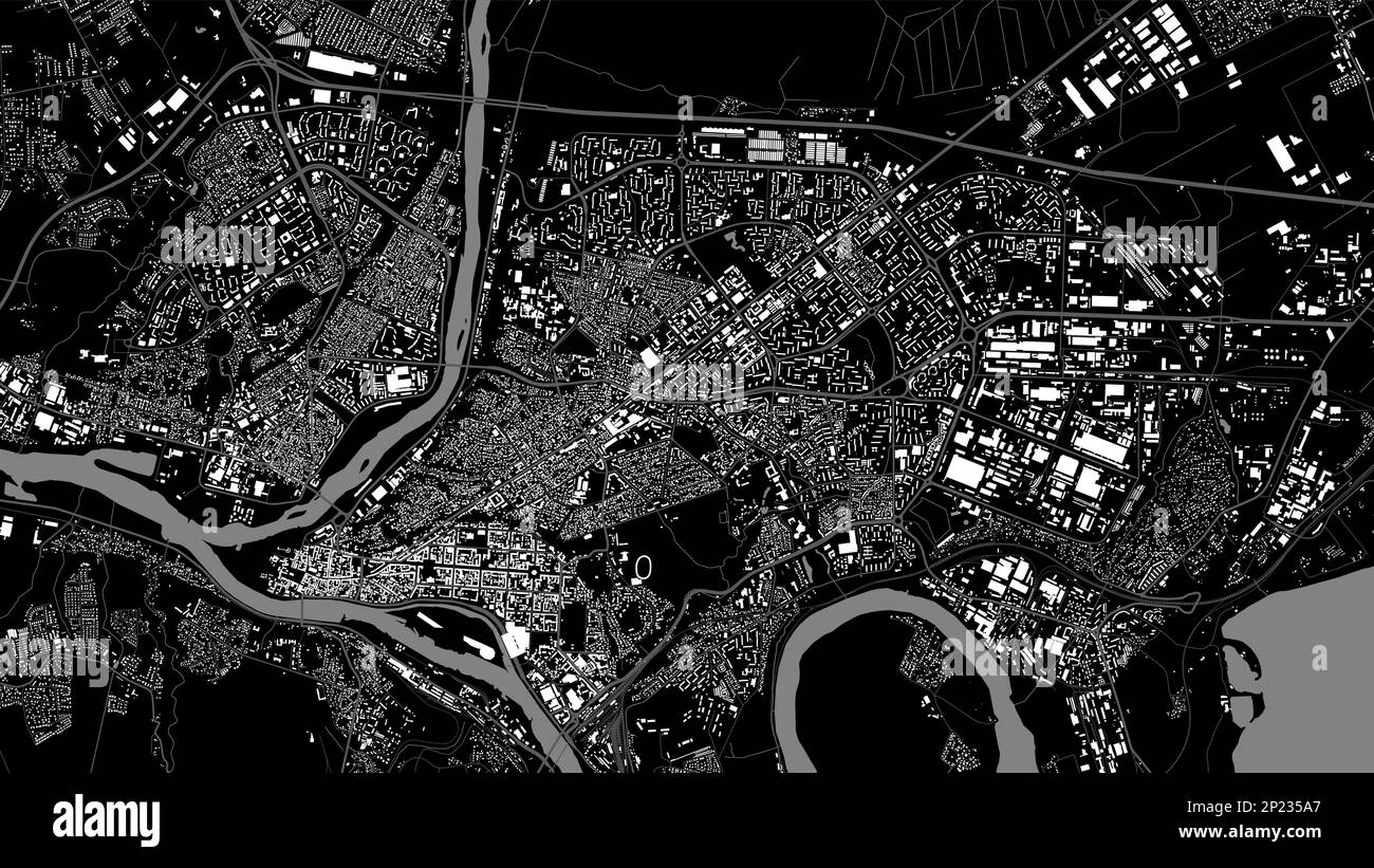 Kaunas city background map, black and white urban area municipal map ...