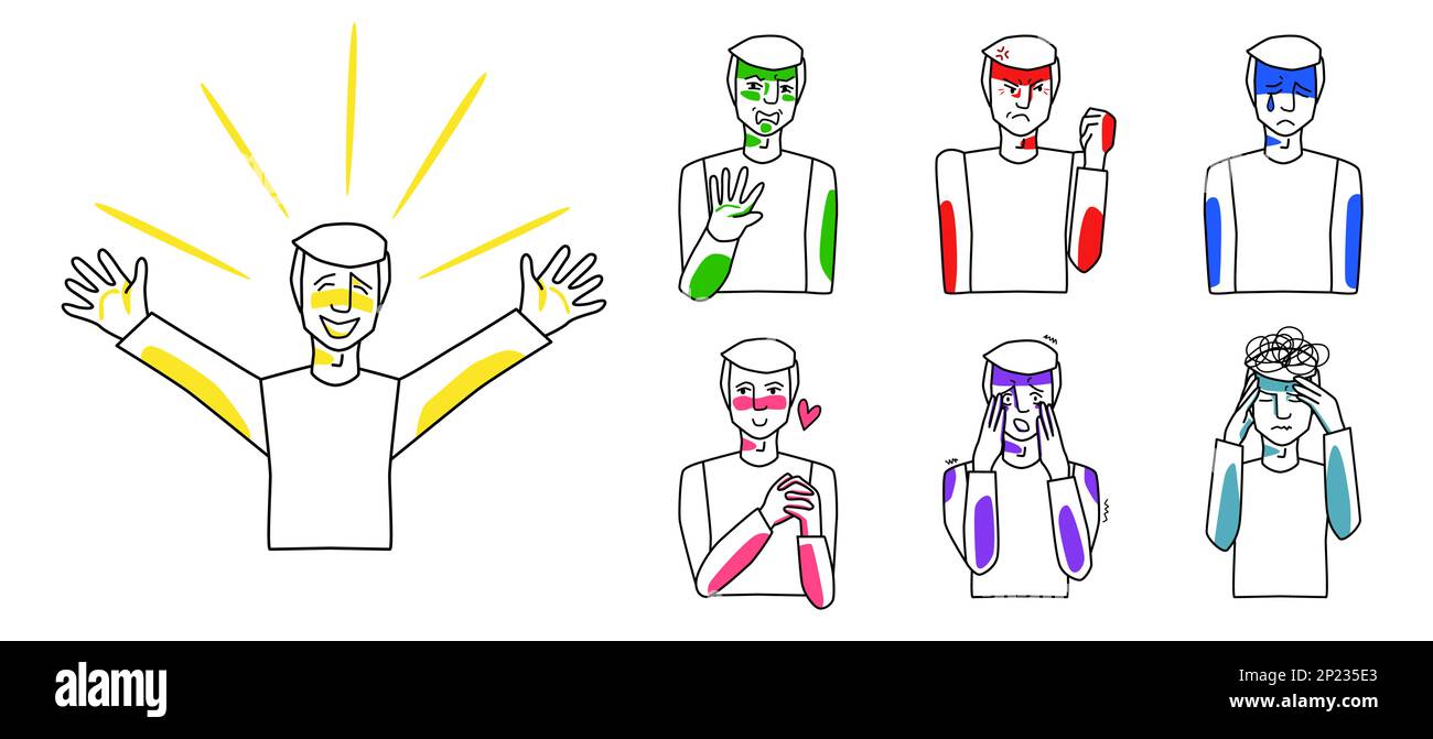 Man character emotions set. Happiness, disgust and anger, sadness and ...