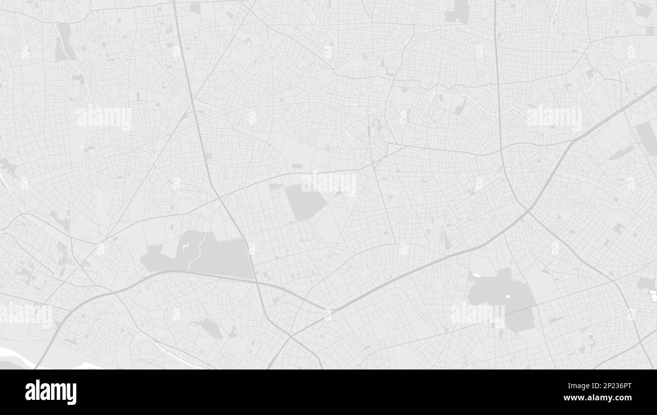 White and light grey Setagaya city area vector background map, roads and water illustration ...