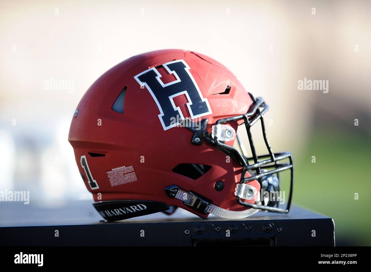 November 21, 2015: Harvard helmet sits on the shelf prior to the start of the game as the ...