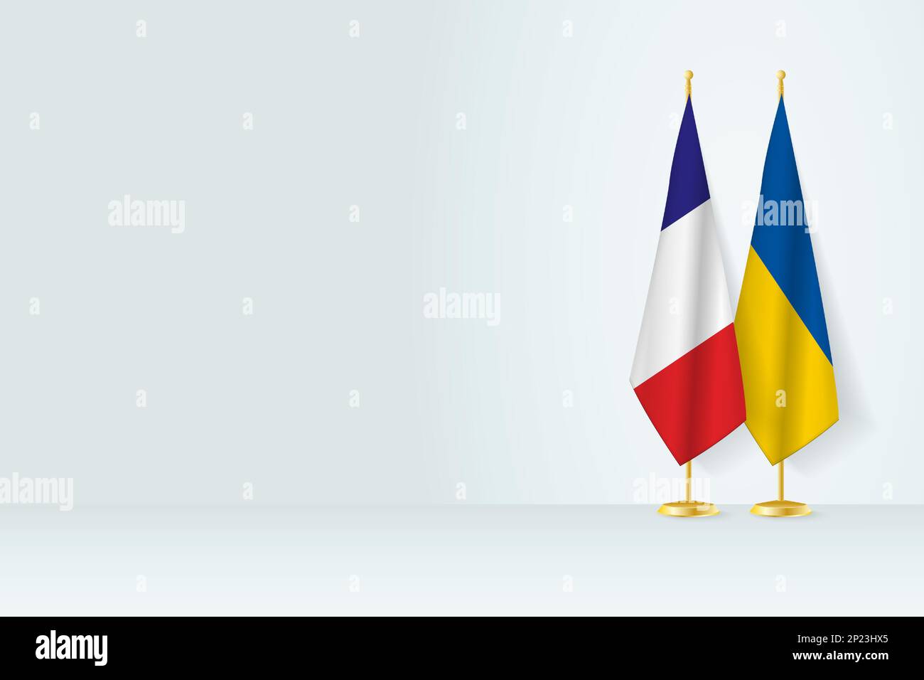 Flags of France and Ukraine on flag stand, meeting between two ...