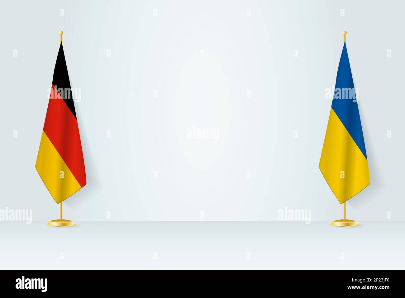 Germany and Ukraine flag on indoor flagpole, meeting concept between ...