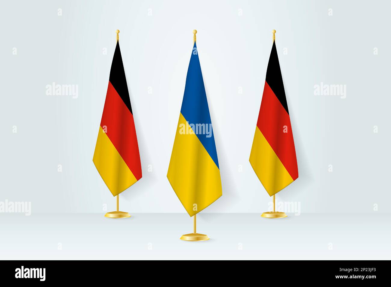 Meeting concept between Ukraine and Germany. Flags on a flag stand ...