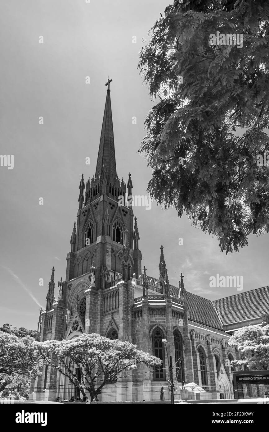 Black and white photo of Petropolis cathedral exterior facade Stock ...