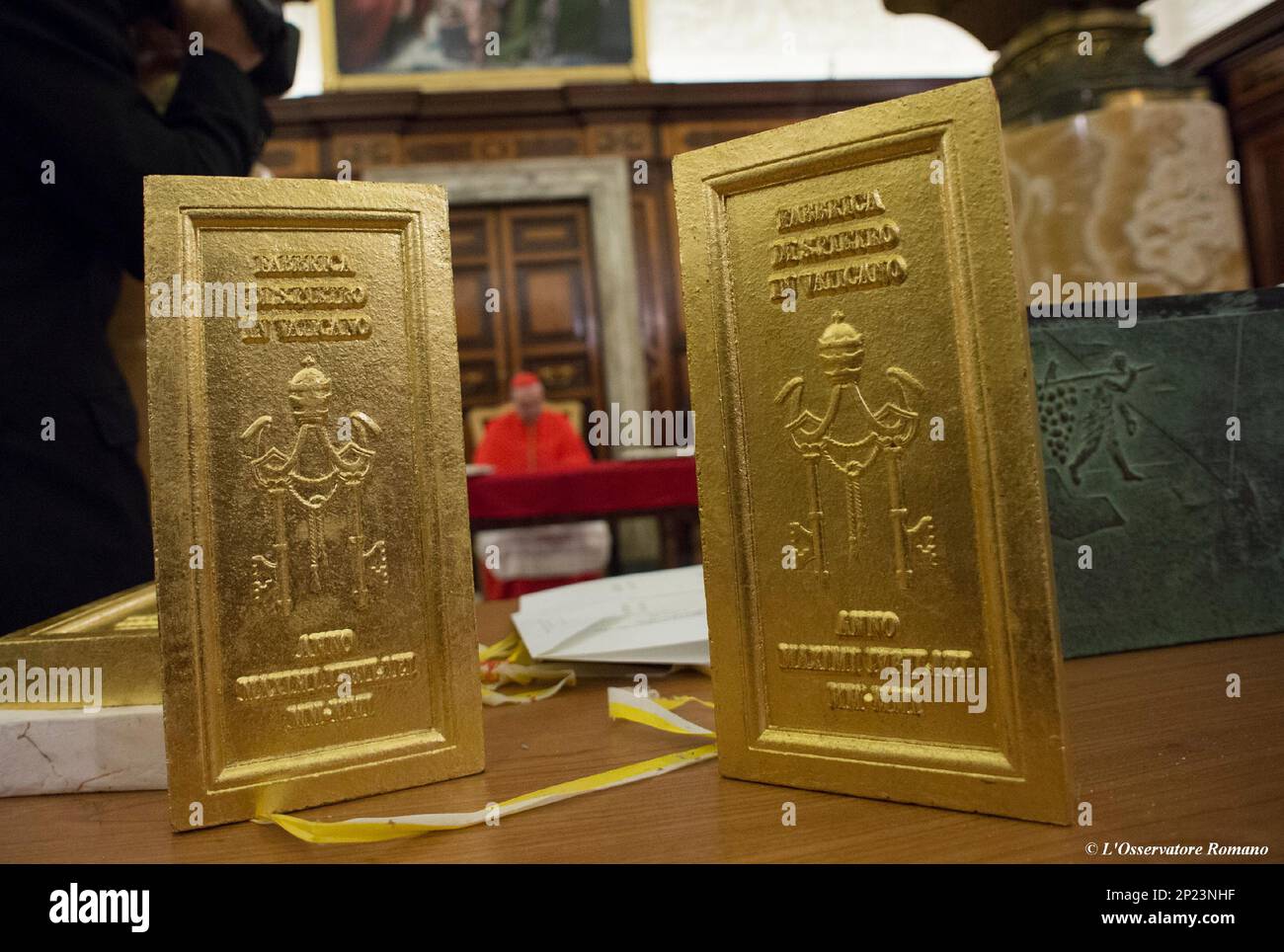 Commemorative bricks that were contained in a zinc box, also containing ...