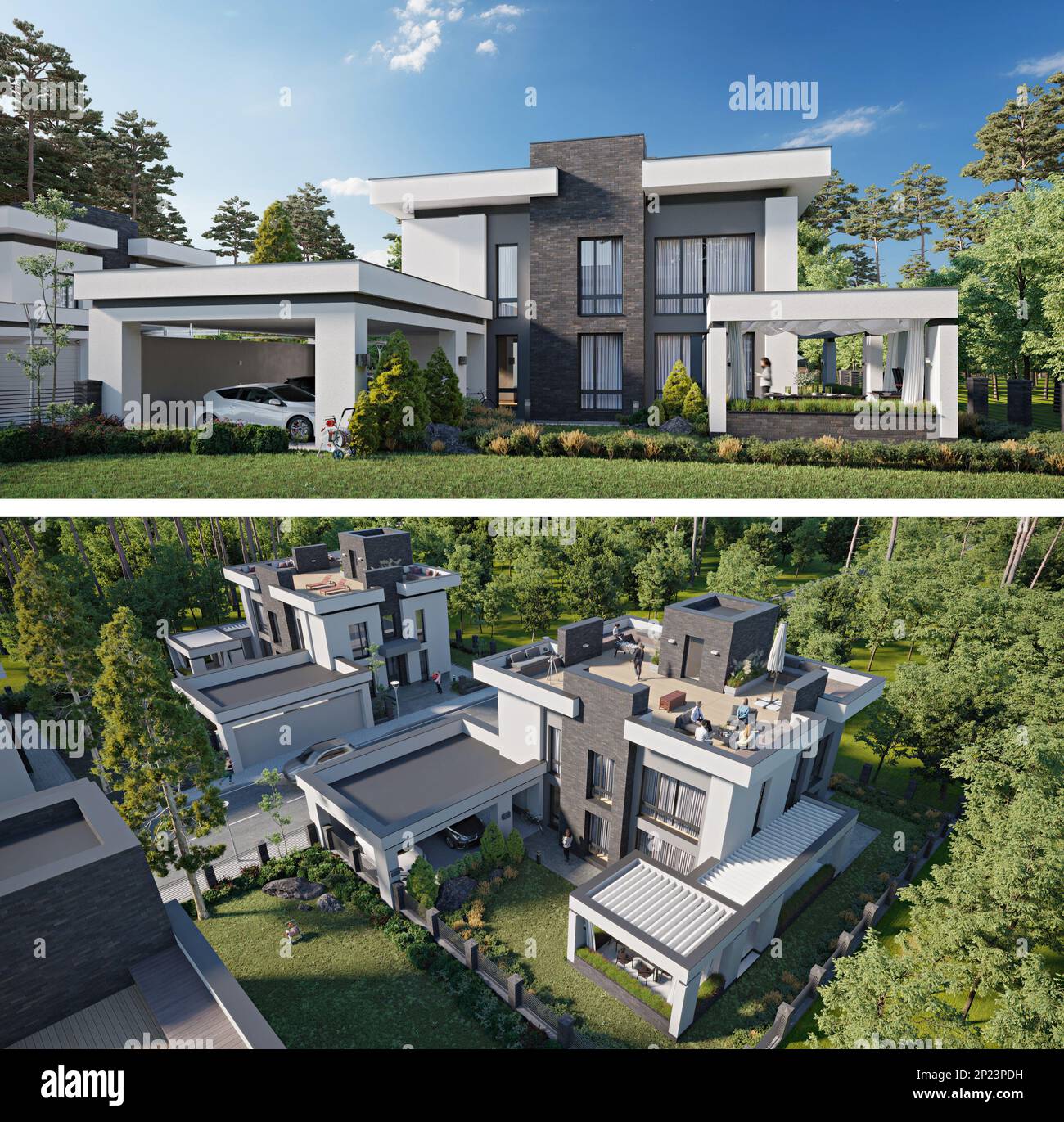 Modern two story private house, 3d rendering Stock Photo - Alamy