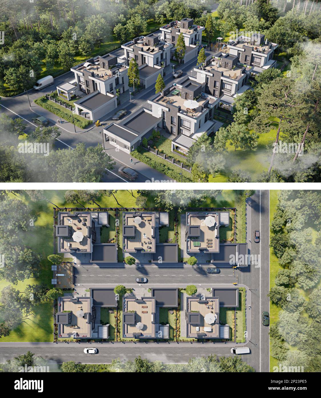 Modern two story private house, 3d rendering Stock Photo - Alamy