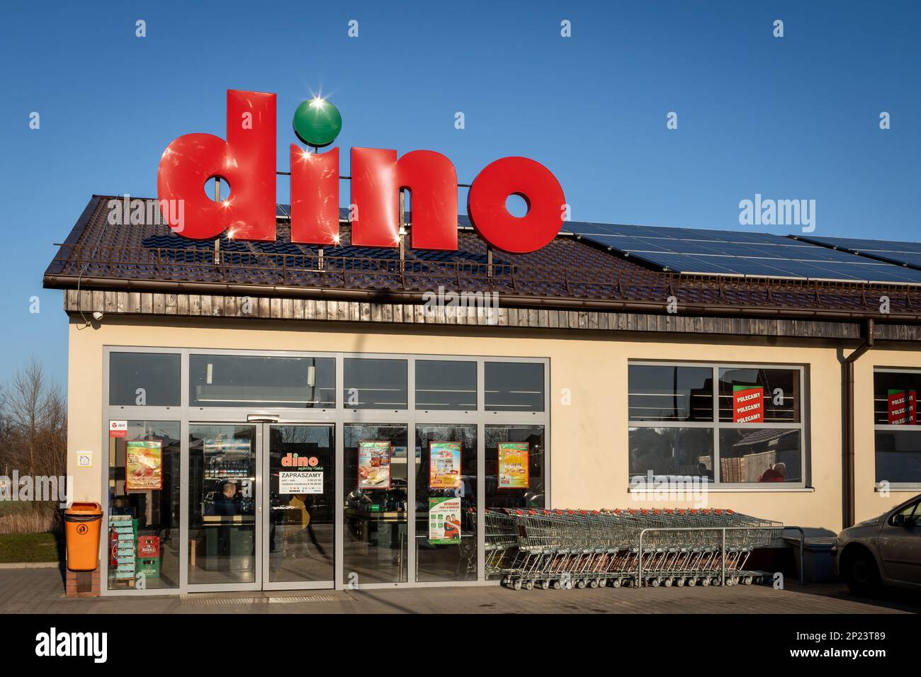 Tyniec Maly, Poland - February 9, 2023: Dino food store entrance with a ...