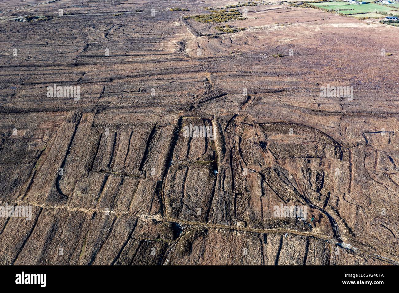 Aerial view of peatbog at Gortahork in County Donegal, Republic of ...