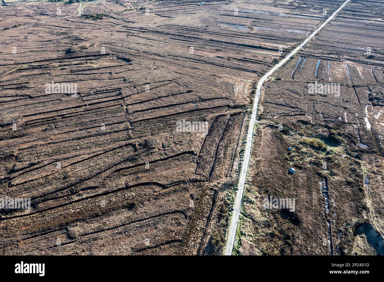 Aerial view of peatbog at Gortahork in County Donegal, Republic of ...