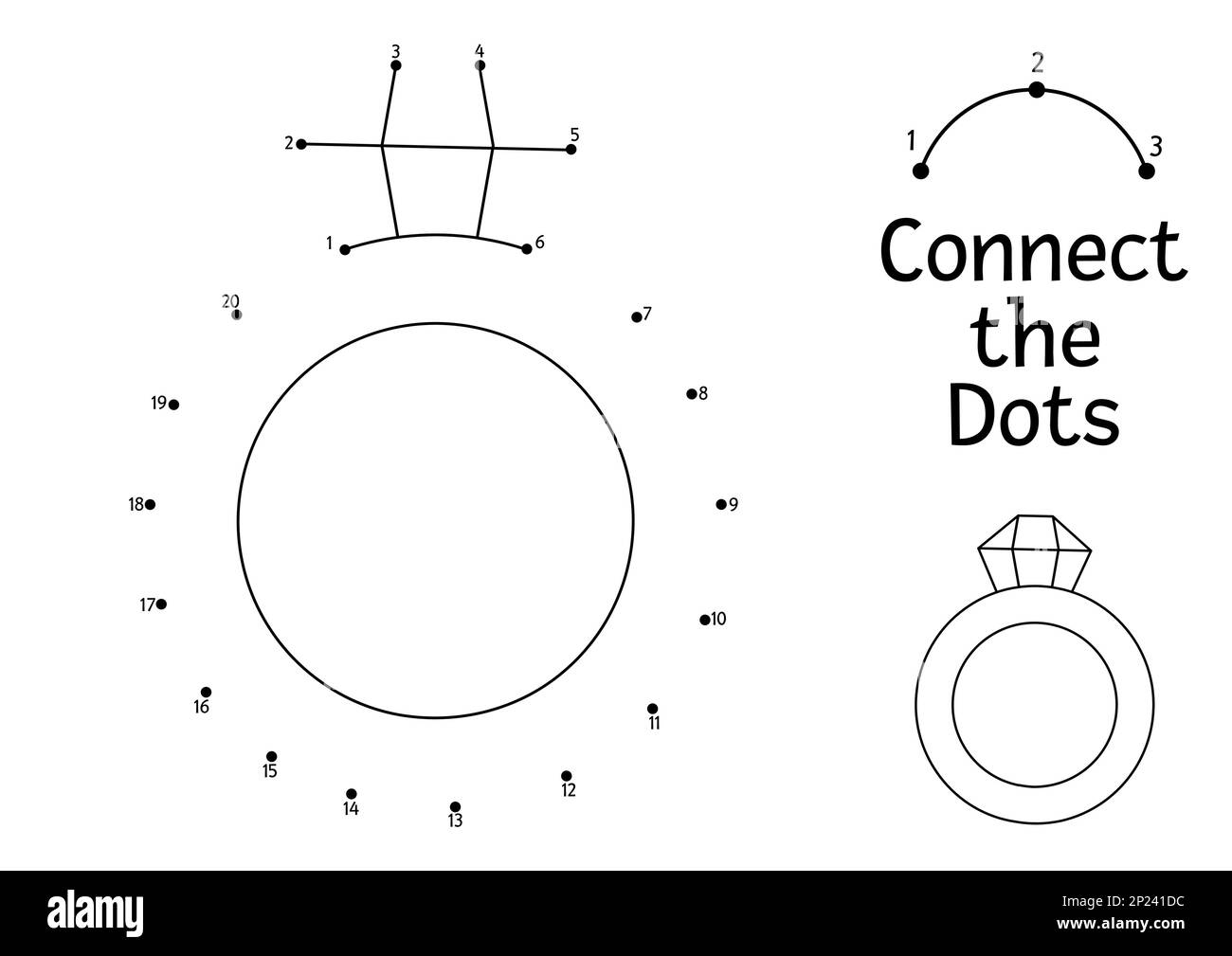 Vector dot-to-dot and color activity with cute wedding ring. Connect ...