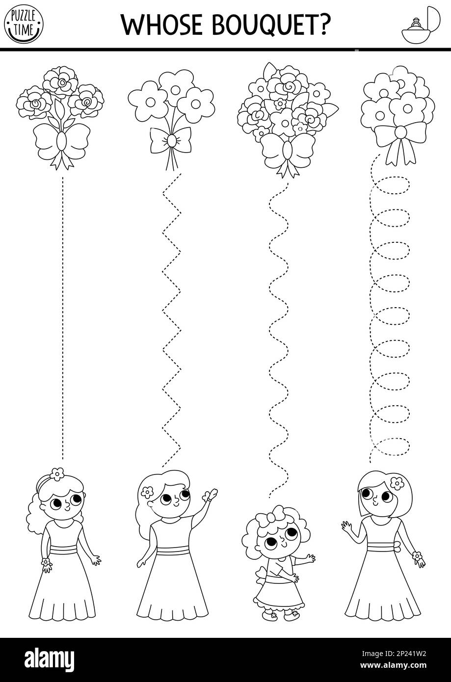 Vector wedding handwriting practice worksheet with bridesmaids and ...