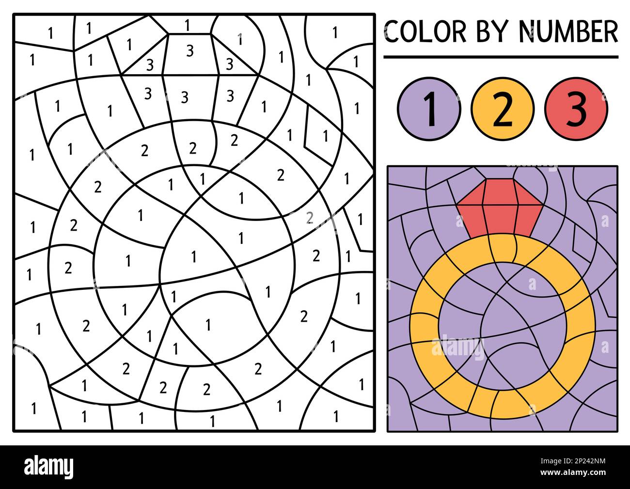 Vector wedding color by number activity with wedding ring. Marriage ...