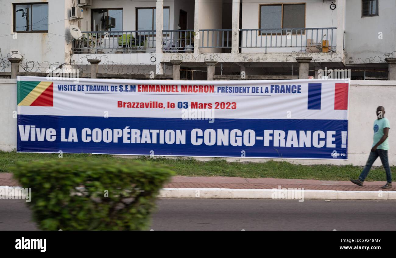 Long live the Congo france cooperation banner, during the visit of ...