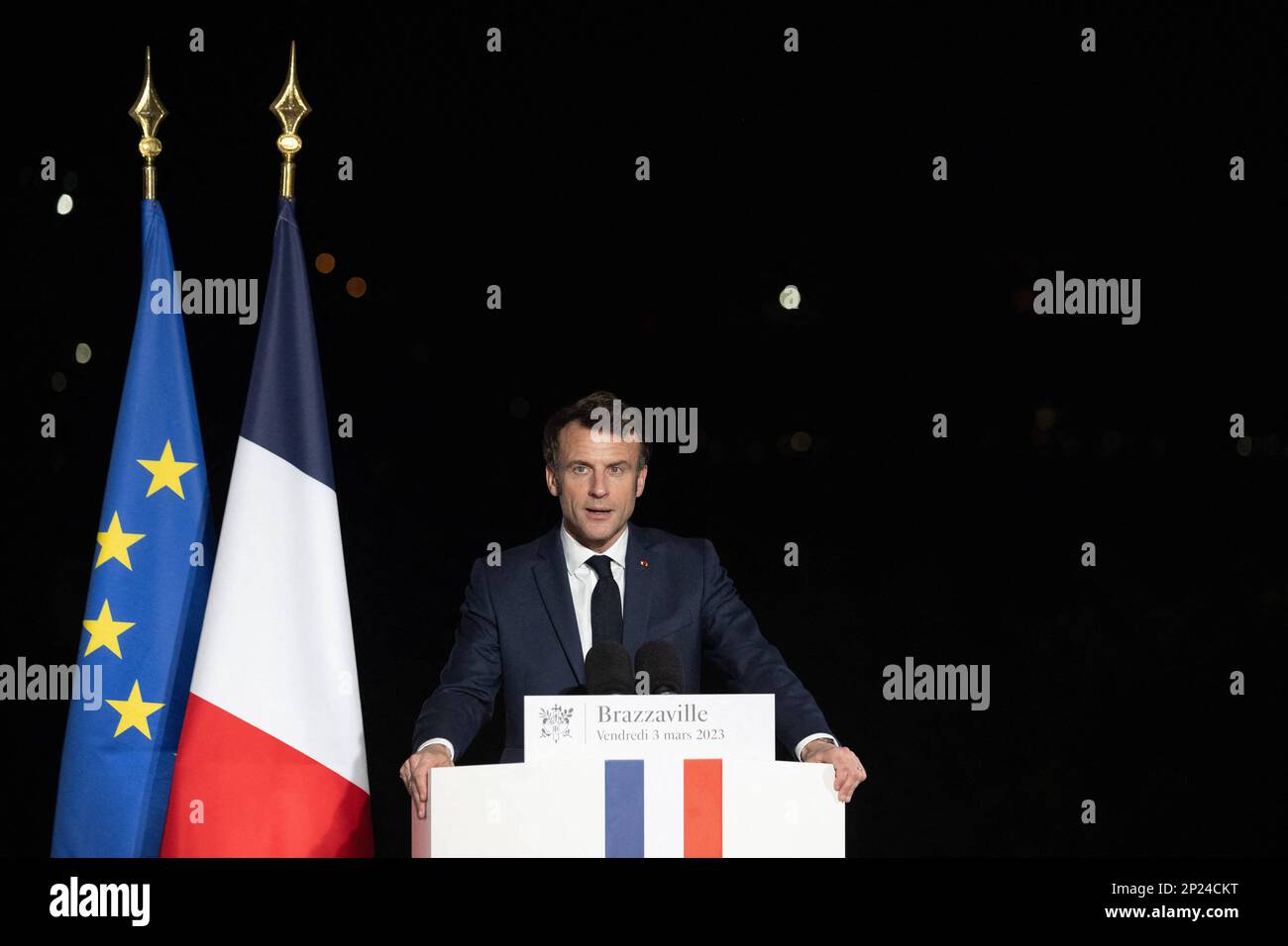 French President Emmanuel Macron delivers a speech to the French ...