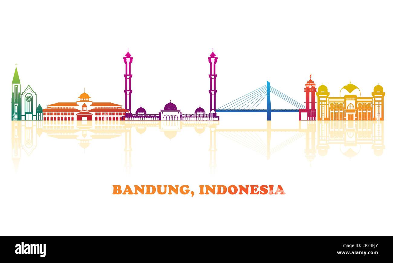 Colourfull Skyline panorama of city of Bandung, Indonesia - vector ...