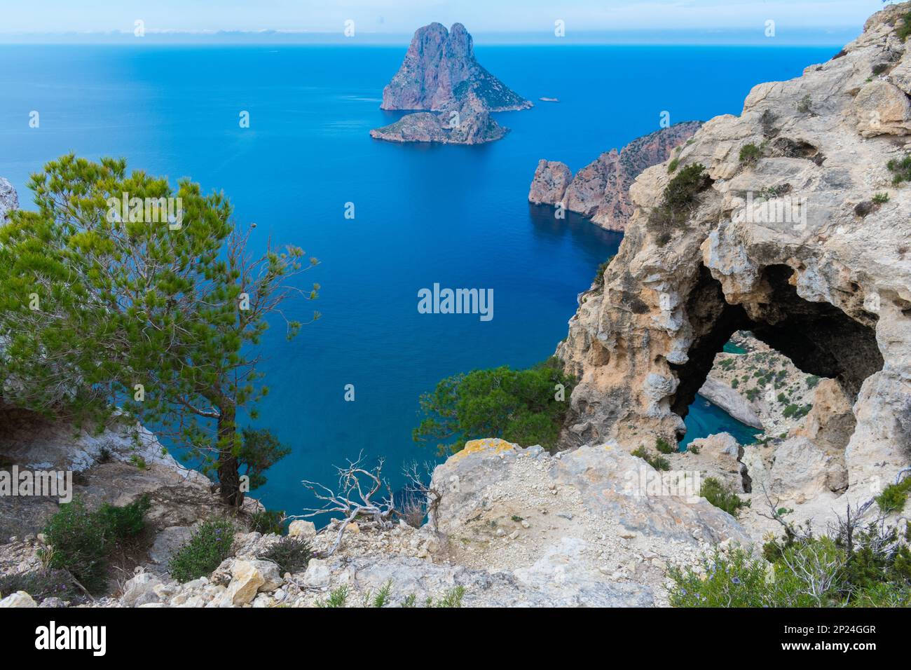 Isand of Es Vedrà from west high point of view of Ibiza Stock Photo - Alamy