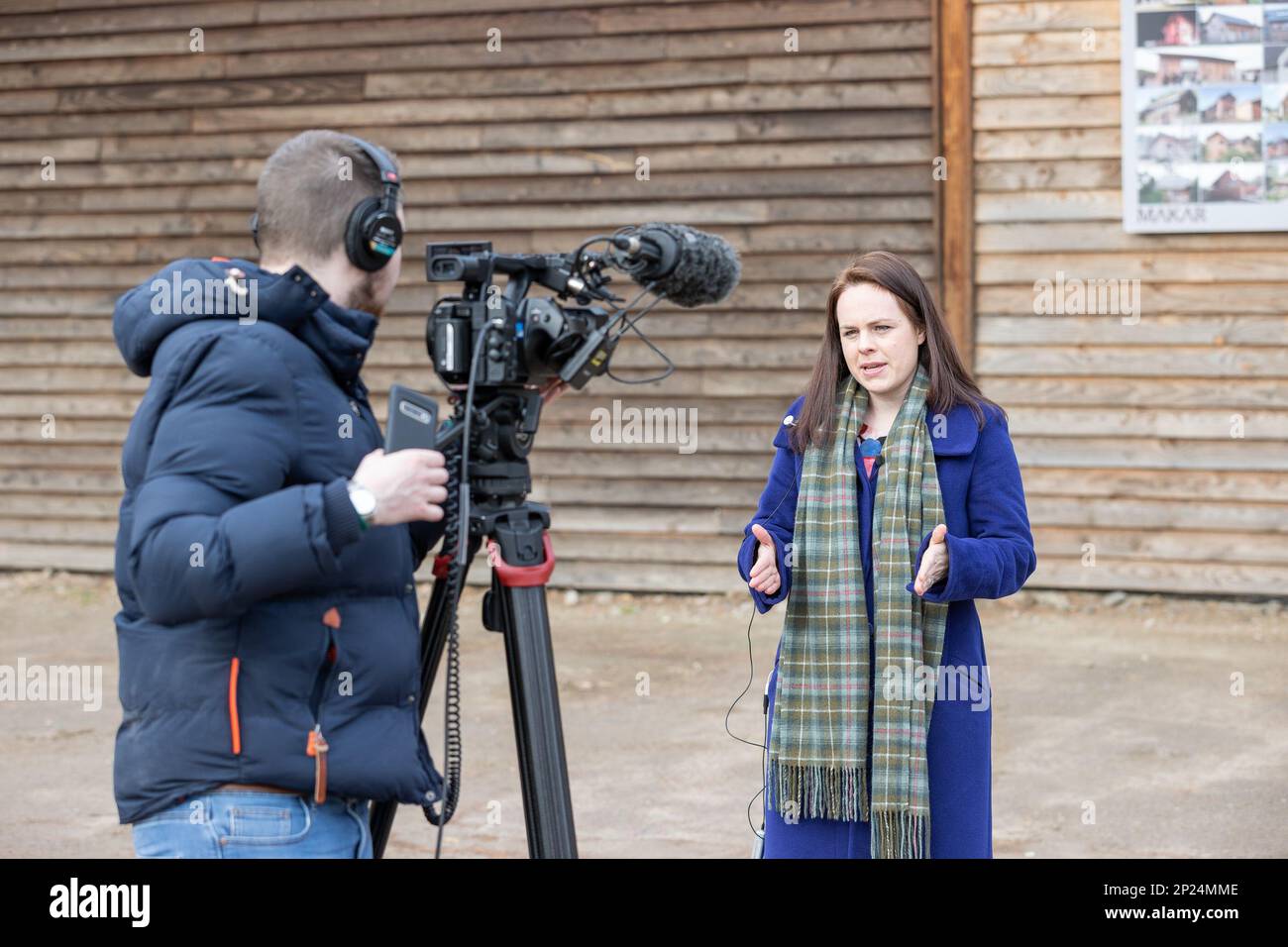 SNP leadership candidate Kate Forbes speaks to the media during her ...