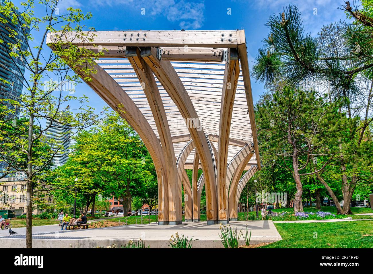 Newly open wooden gazebo in Saint James Park in the Toronto downtown ...