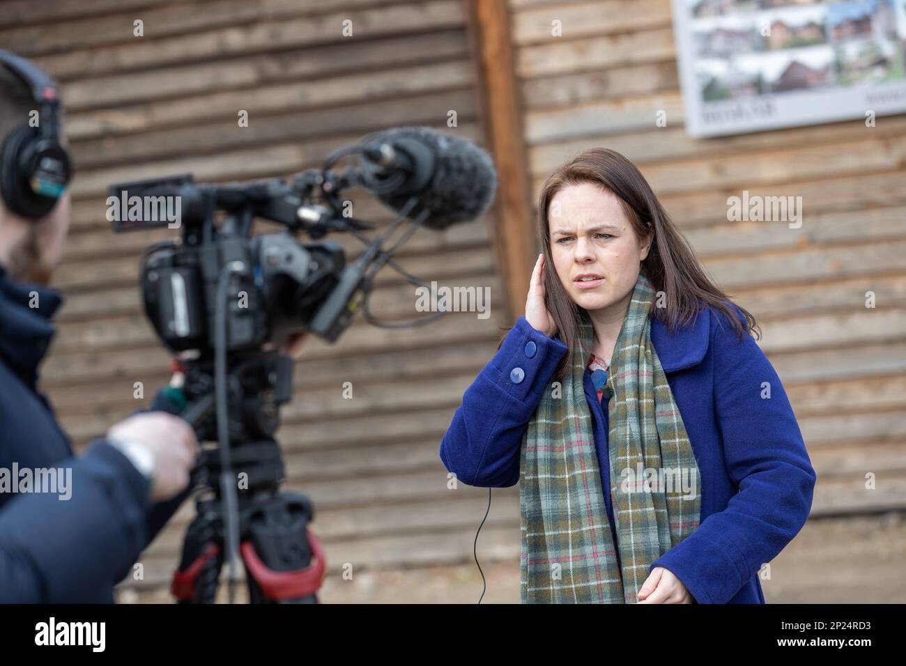 SNP leadership candidate Kate Forbes speaks to the media during her ...
