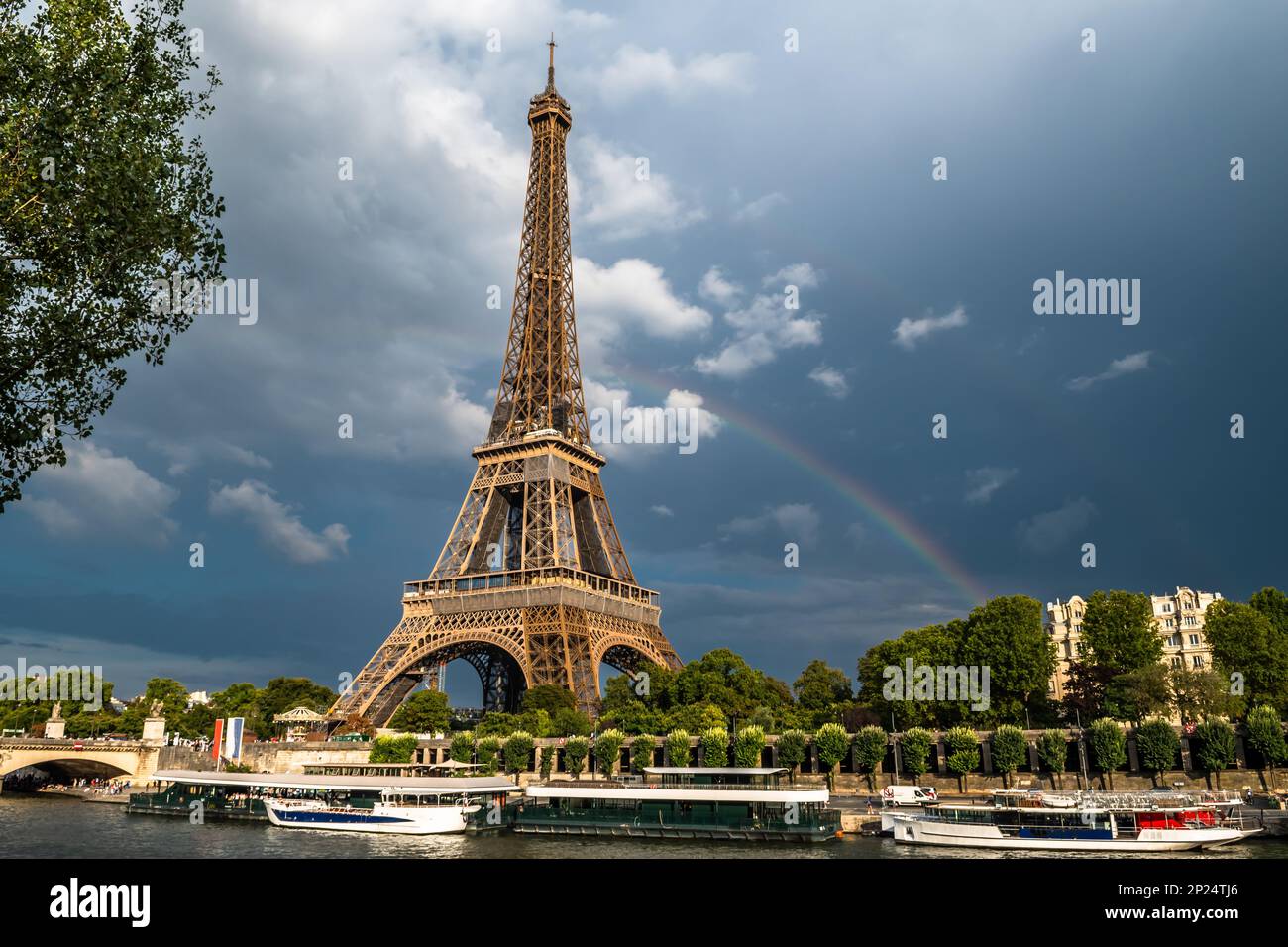 Famous Eiffel Tower (Tour Eiffel) With Rainbow And River Seine In The ...