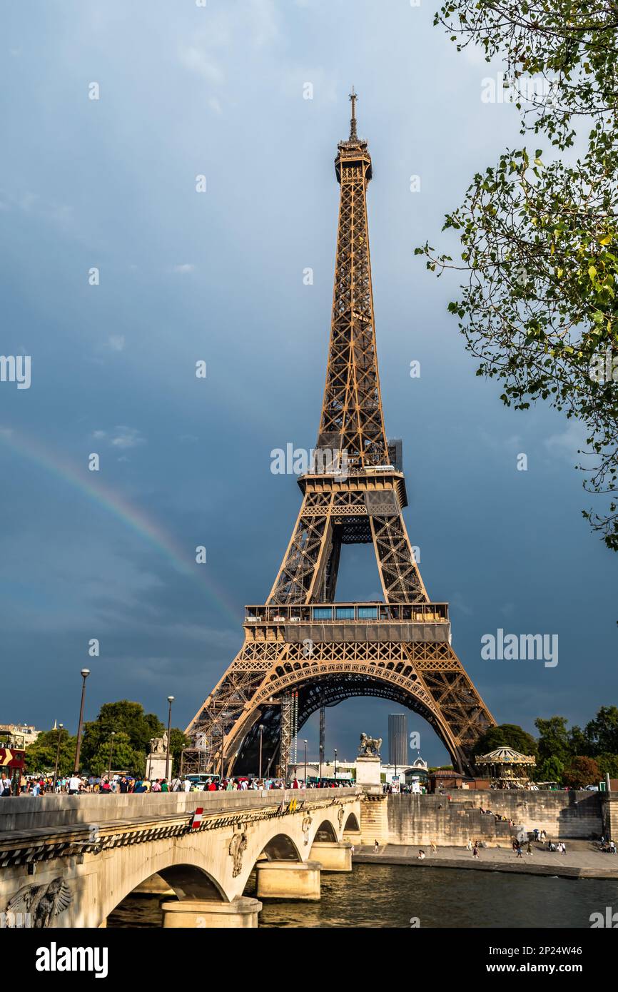 Famous Eiffel Tower (Tour Eiffel) With Rainbow And River Seine In The ...