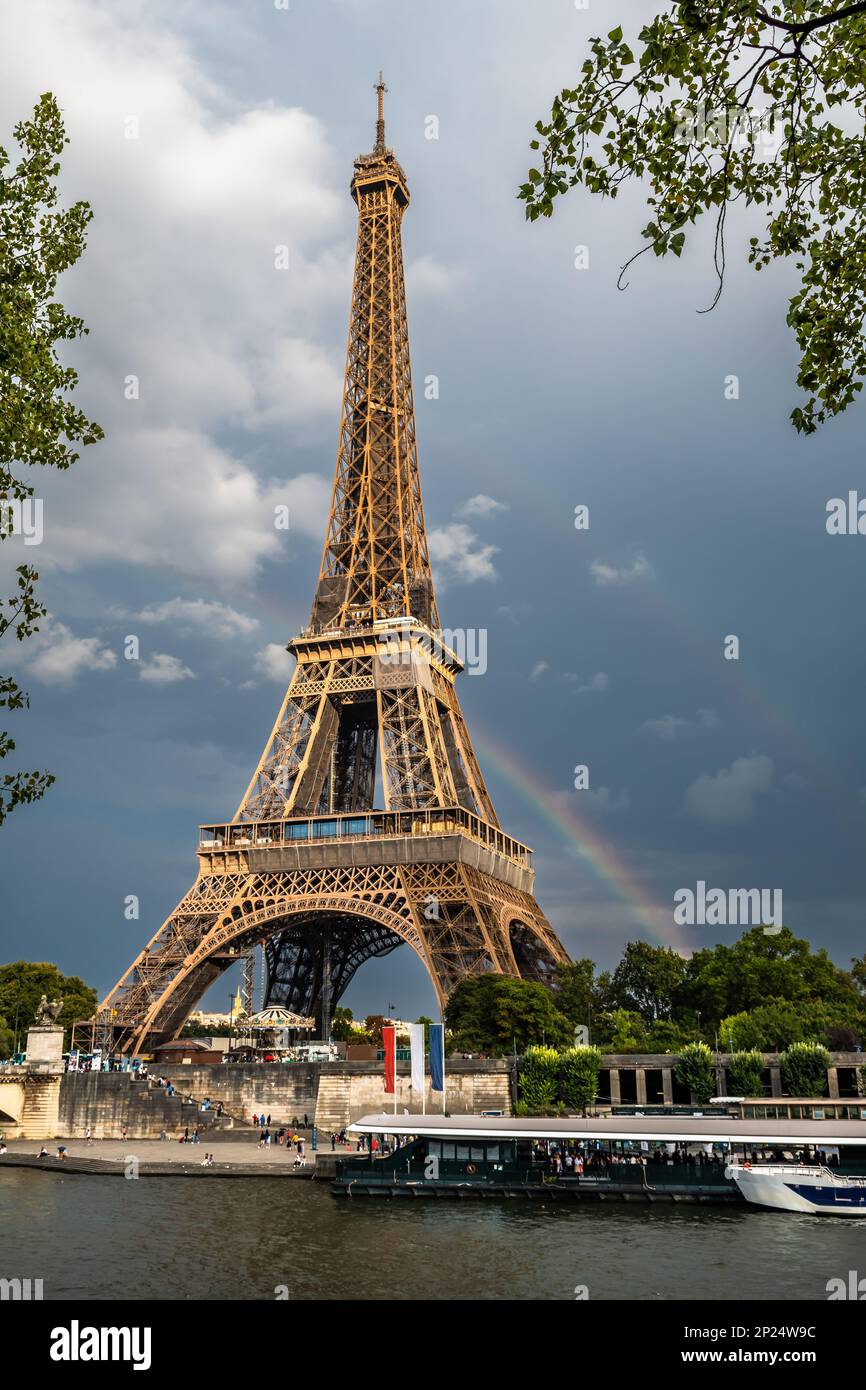 Famous Eiffel Tower (Tour Eiffel) With Rainbow And River Seine In The ...