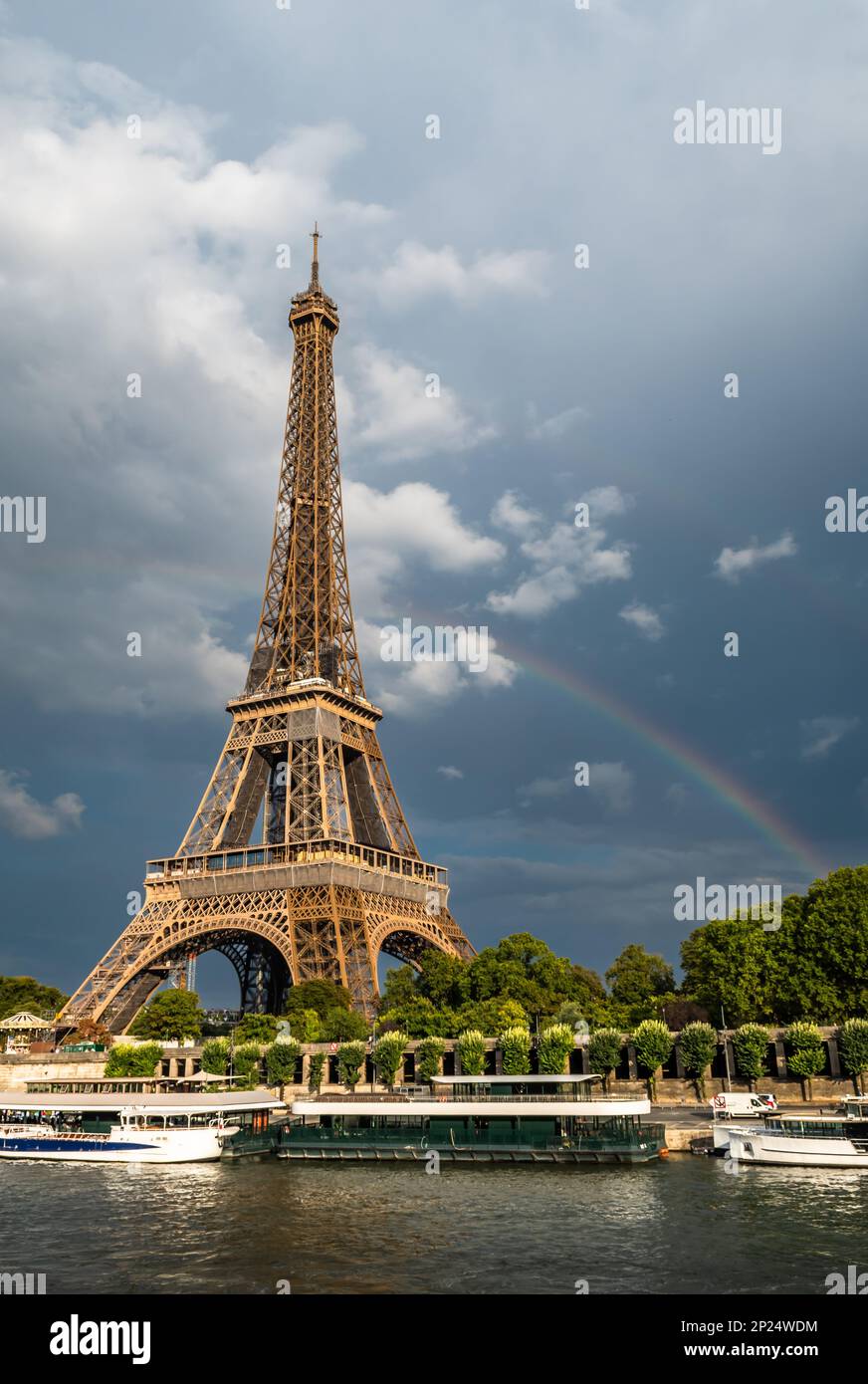 Famous Eiffel Tower (Tour Eiffel) With Rainbow And River Seine In The ...