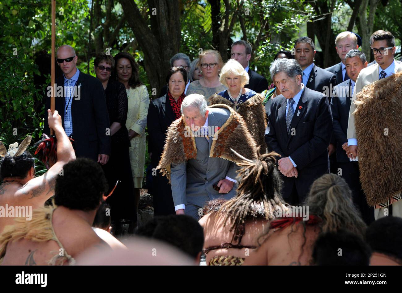 Britain's Prince Charles takes up the challenge laid down by a maori ...