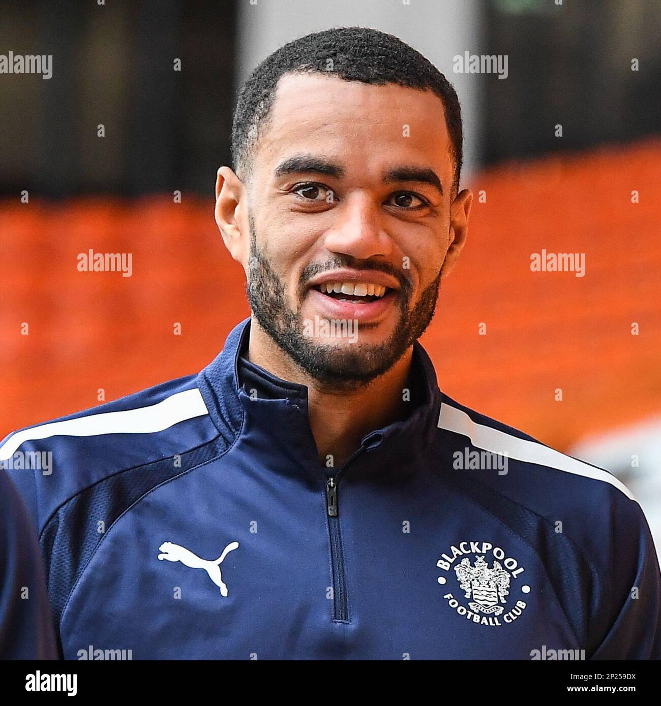 Curtis Nelson #31 of Blackpool arrival prior to the Sky Bet ...