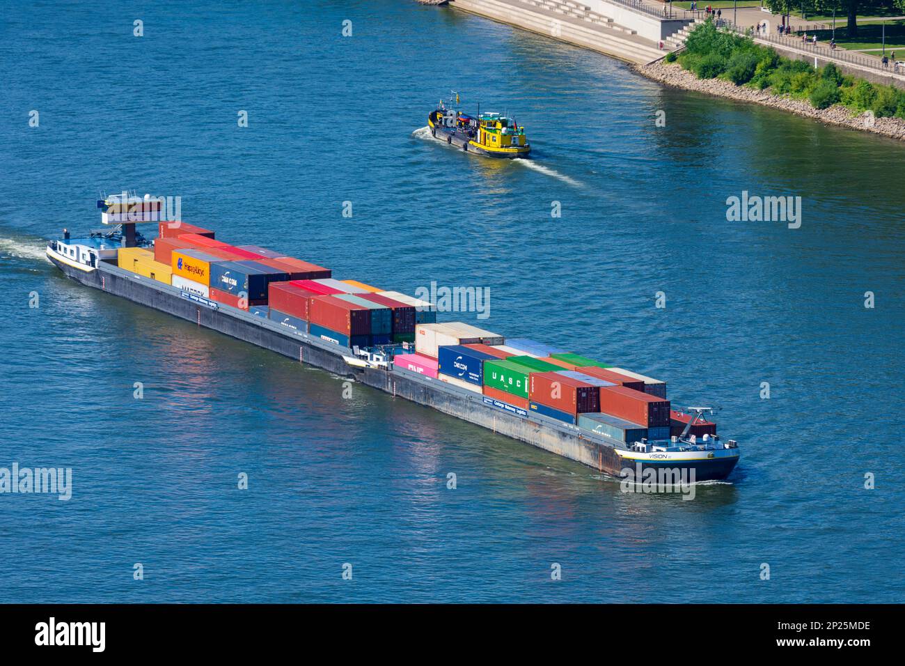 Cargo ship with container in rheintal hi-res stock photography and ...
