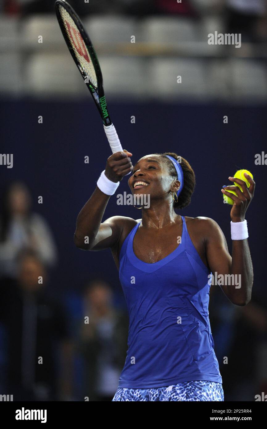 Venus Williams reacts during her tennis match against Madison Keys at ...