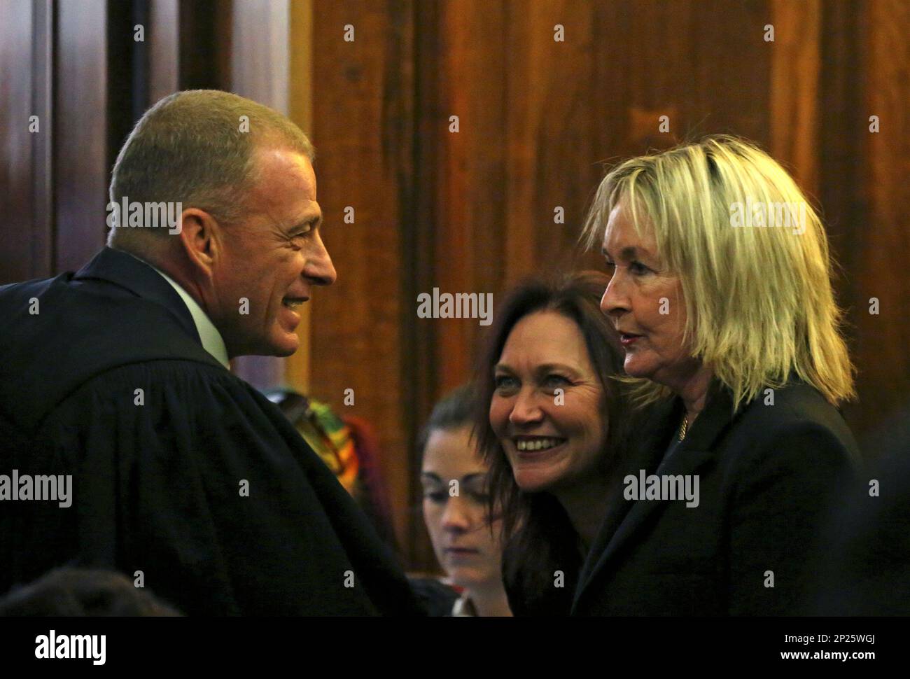 Chief state prosecutor Gerrie Nel, left, and mother of the late Reeve ...