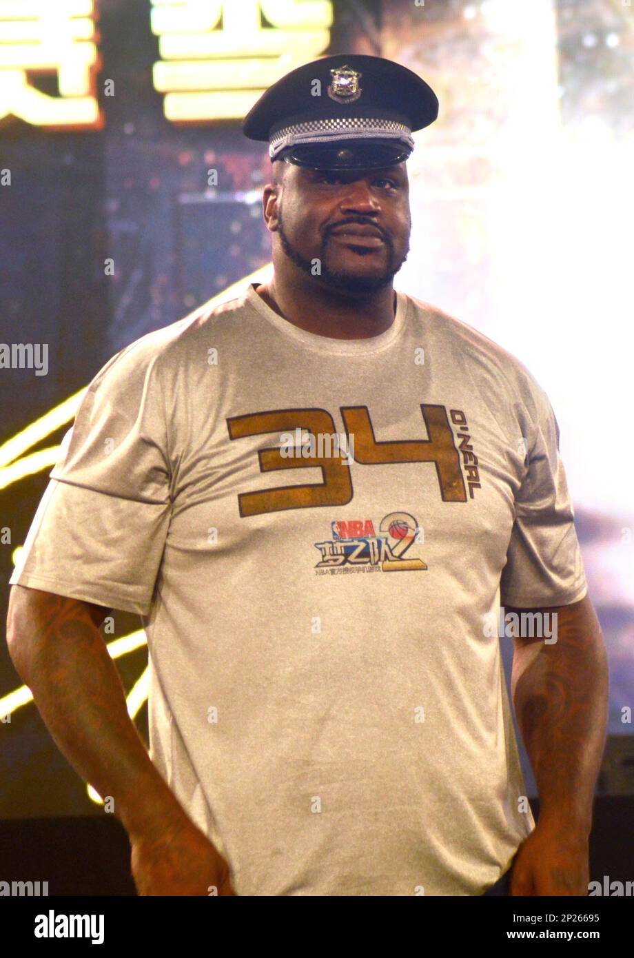 Retired American basketball superstar Shaquille O'Neal wearing a police ...