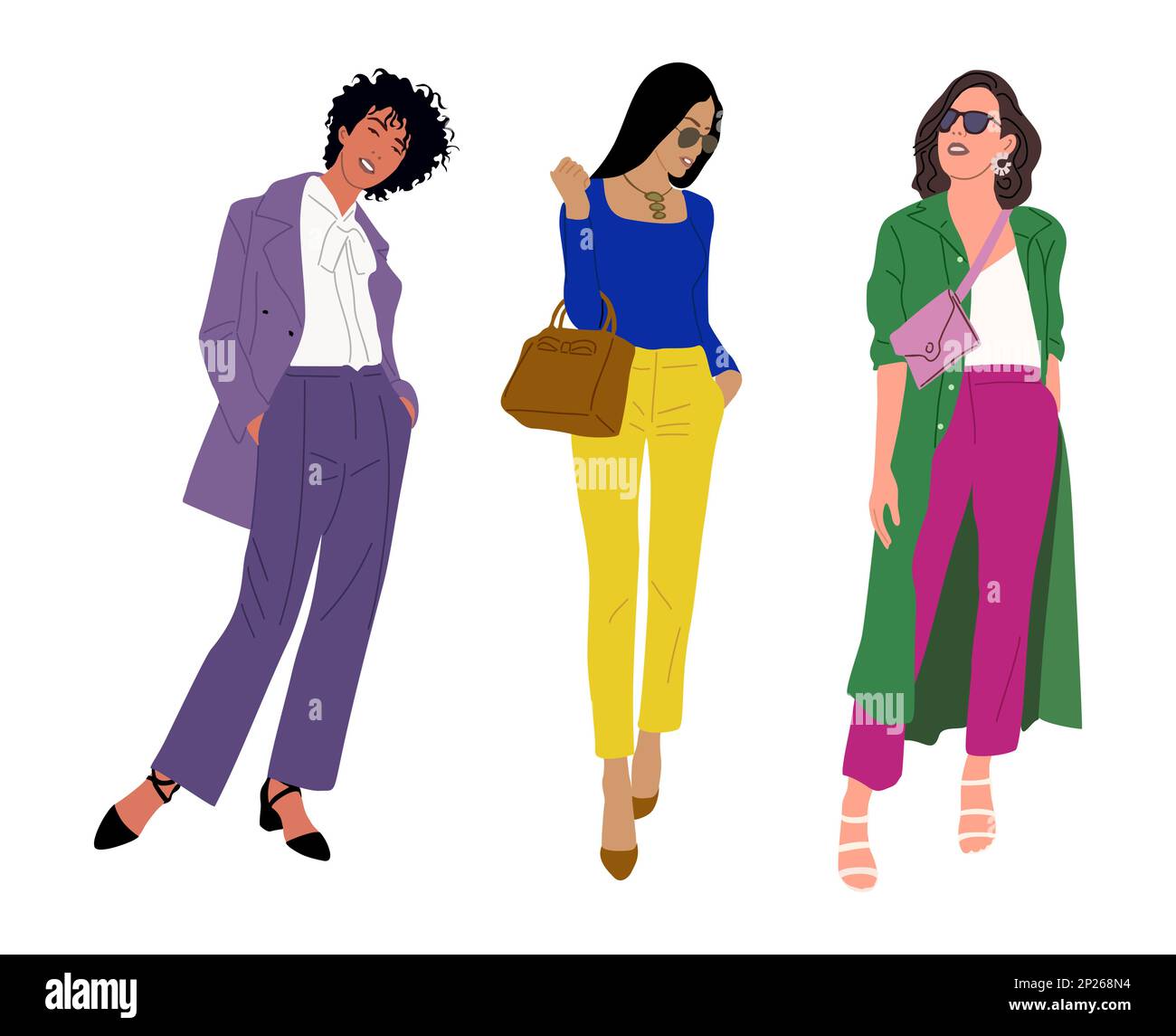 Set Of Stylish Young Women Vector Illustrations Stock Vector Image And Art Alamy