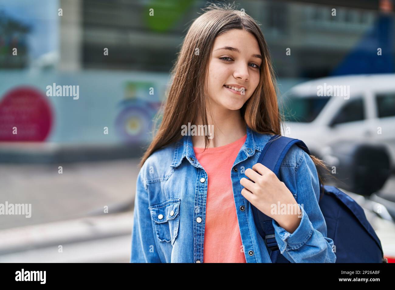 Smart caucasian girl backpack hi-res stock photography and images - Alamy