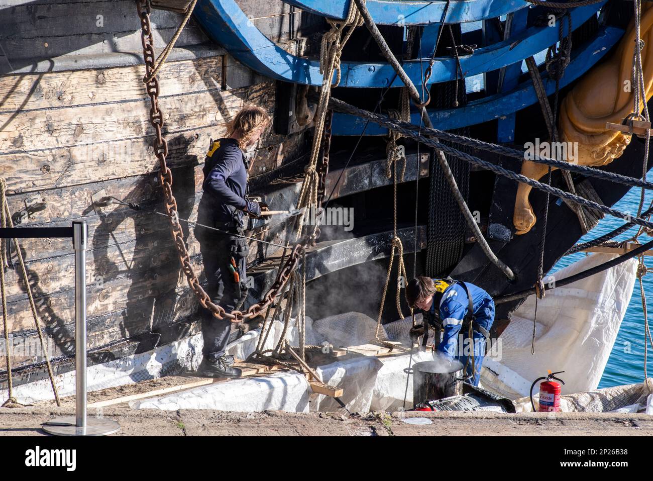 Götheborg ship, people repairing a sailing ship Stock Photo - Alamy